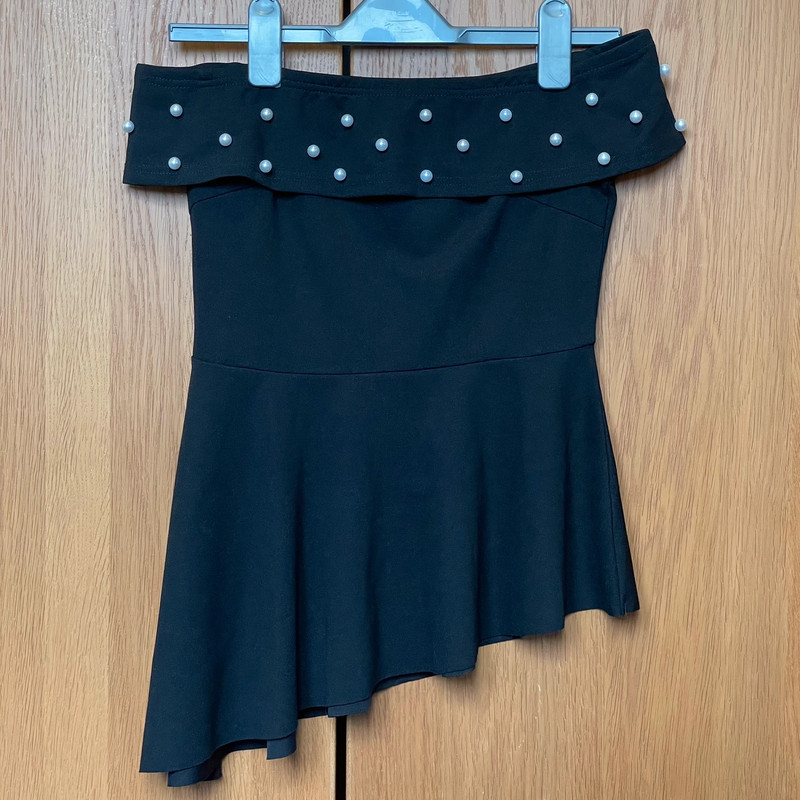 Shein Black Off The Shoulder Pearl Detail Peplum Top Vinted