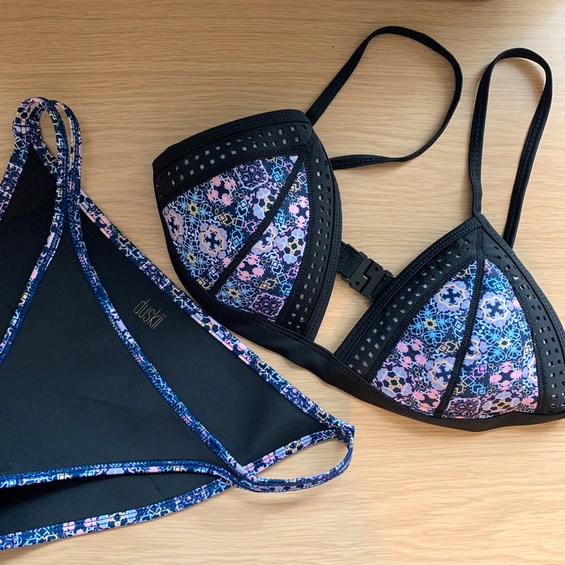 Duskii Neoprene Swimwear Triangle Bikini Set Print Pattern Black Separate Set Bottom Top Vinted
