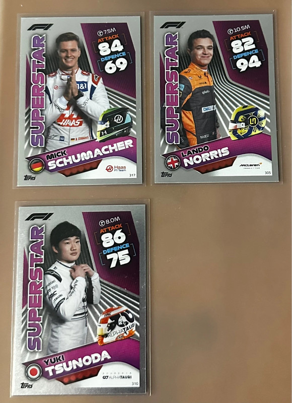 Lando Norris, Mick Schumacher and Yuki Tsunoda Turbo Attax 2022 ... Lando Norris, Mick Schumacher and Yuki Tsunoda Turbo Attax 2022 ...